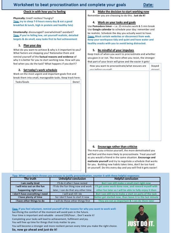 Worksheet To Help You Beat Your Procrastination - The Success Manual