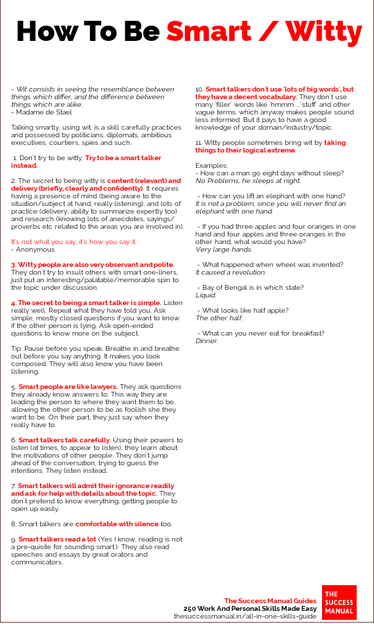 How To Be A Smart/Witty Talker - The Success Manual